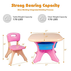 GLACER Toddler Table and Chair Set - 3 Pieces Toddler Table with 4 Storage Bins, Kids Table and Chairs Ages 3-7, Kids Table and Chairs for Reading, Drawing, Playroom, Snack Time…