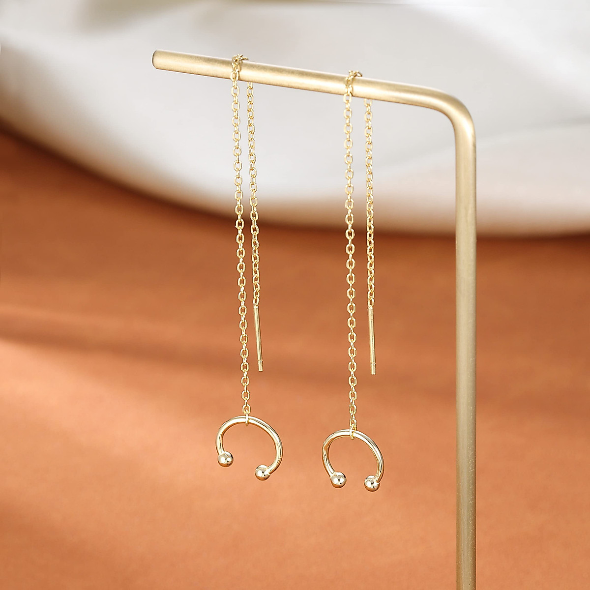 SLUYNZ 925 Sterling Silver Cuff Earrings Chain for Women Crawler Earrings Wrap Climber Earrings Cool Earrings(yellow gold)