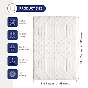 Abani Cozy Cream Area Rug for Living Room, Bedroom - Geometric Diamond Pattern - 8' x 10' - Durable & Easy to Clean