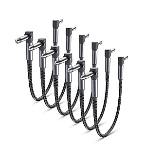 Elebase Guitar Pedal Patch Cables 6-Pack, 6 Inch 6.35MM Effects Pedal Board Cord 1/4'' Right-Angle Braided Flat Audio Cable Shielded TS Copper Male Connector for Microphone Amp/Amplifier Mixer