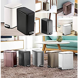 Bathroom Trash Can Wastebasket with Soft Close Lid - Rectangular Slim Narrow Stainless Steel Step Garbage Can for Craft Room Bedroom Kitchen Office - Removable Inner Bucket 5L/1.3 Gal (White)