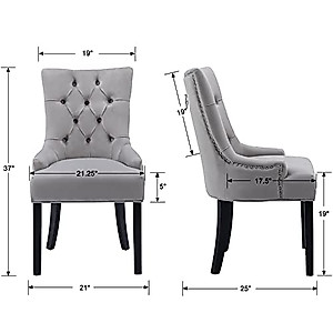 DM Furniture Velvet Dining Chairs Modern Tufted Side Host Kitchen Chairs with Wooden Legs Upholstered Accent Chair for Dining Room/Living Room/Bedroom (Set of 2, Light Grey)