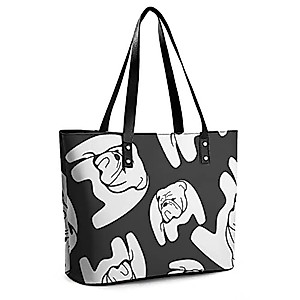 Womens Handbag Bulldog Pattern Leather Tote Bag Top Handle Satchel Bags For Lady