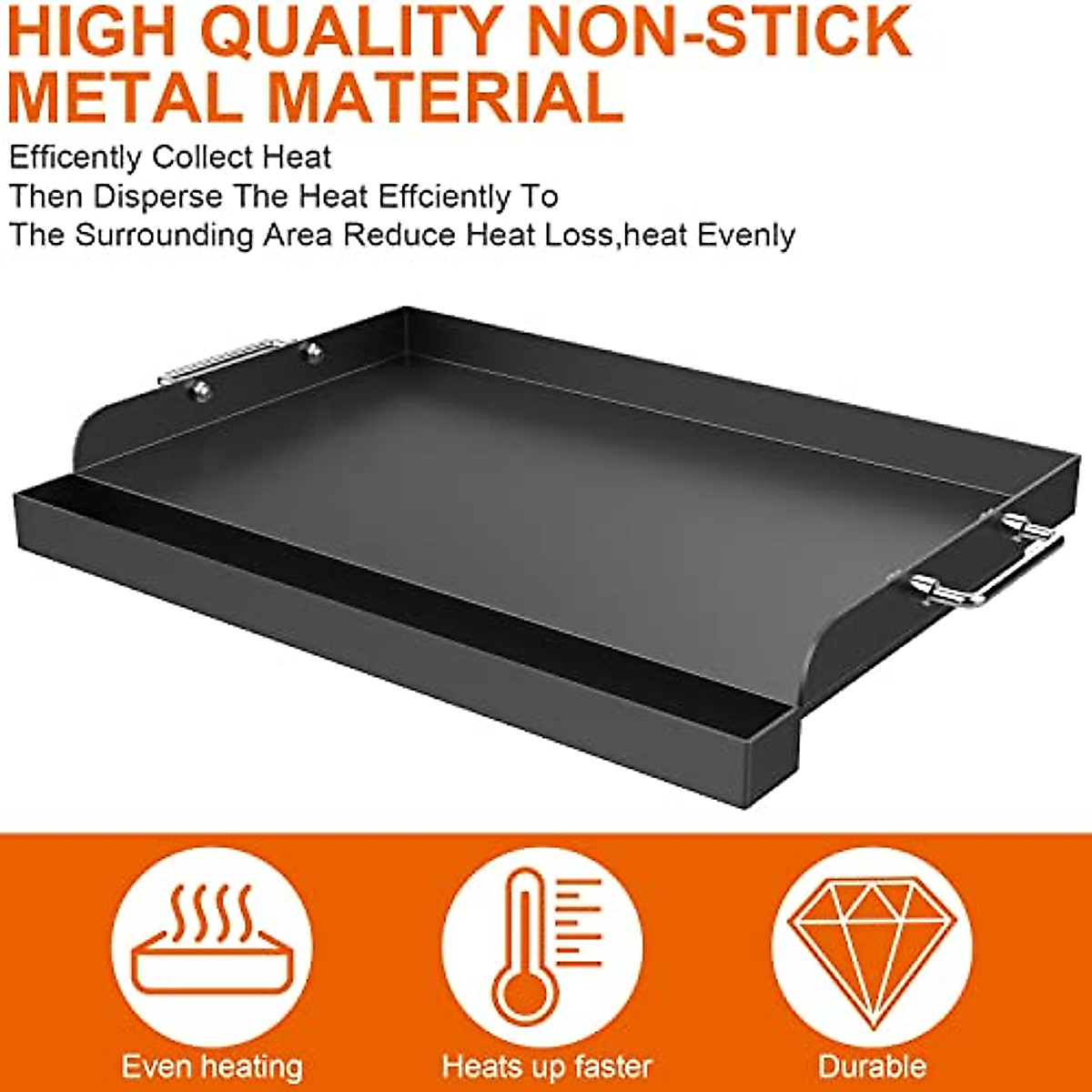 MixRBBQ Nonstick Griddle for Gas Grill, 25" X 16" Carbon Steel Griddle for BBQ Gas Grill/Charcoal, Griddle Flat Top Plate Insert Outdoor Camping, Parties and Tailgating Accessories
