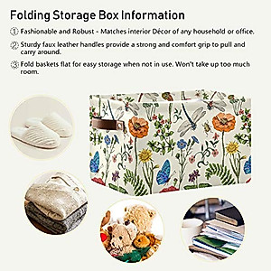 Storage Basket Cube Summer Dragonfly Flower Botanical Plant Large Collapsible Toys Storage Box Bin Laundry Organizer for Closet Shelf Nursery Kids Bedroom,15x11x9.5 in,2 Pack