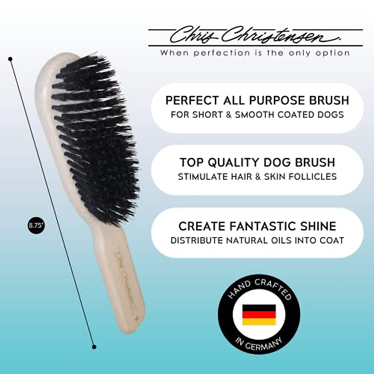 Chris Christensen Boar Dog Brush, Groom Like a Professional, Natural Boar Bristles, Beech Wood Handle, Distributes Natural Oils Making for a Healthy Coat