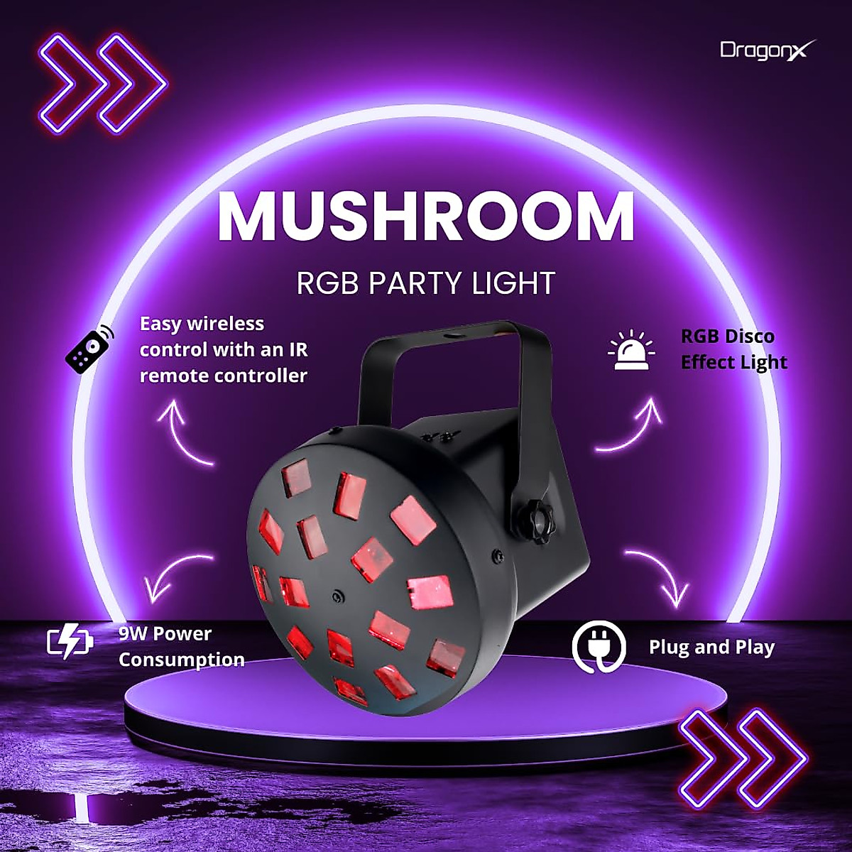 DragonX Mushroom RGB Party Light – Dynamic LED Disco Ball Light for Home and Party Ambience, DJ light and Club Lighting, Christmas Decoration
