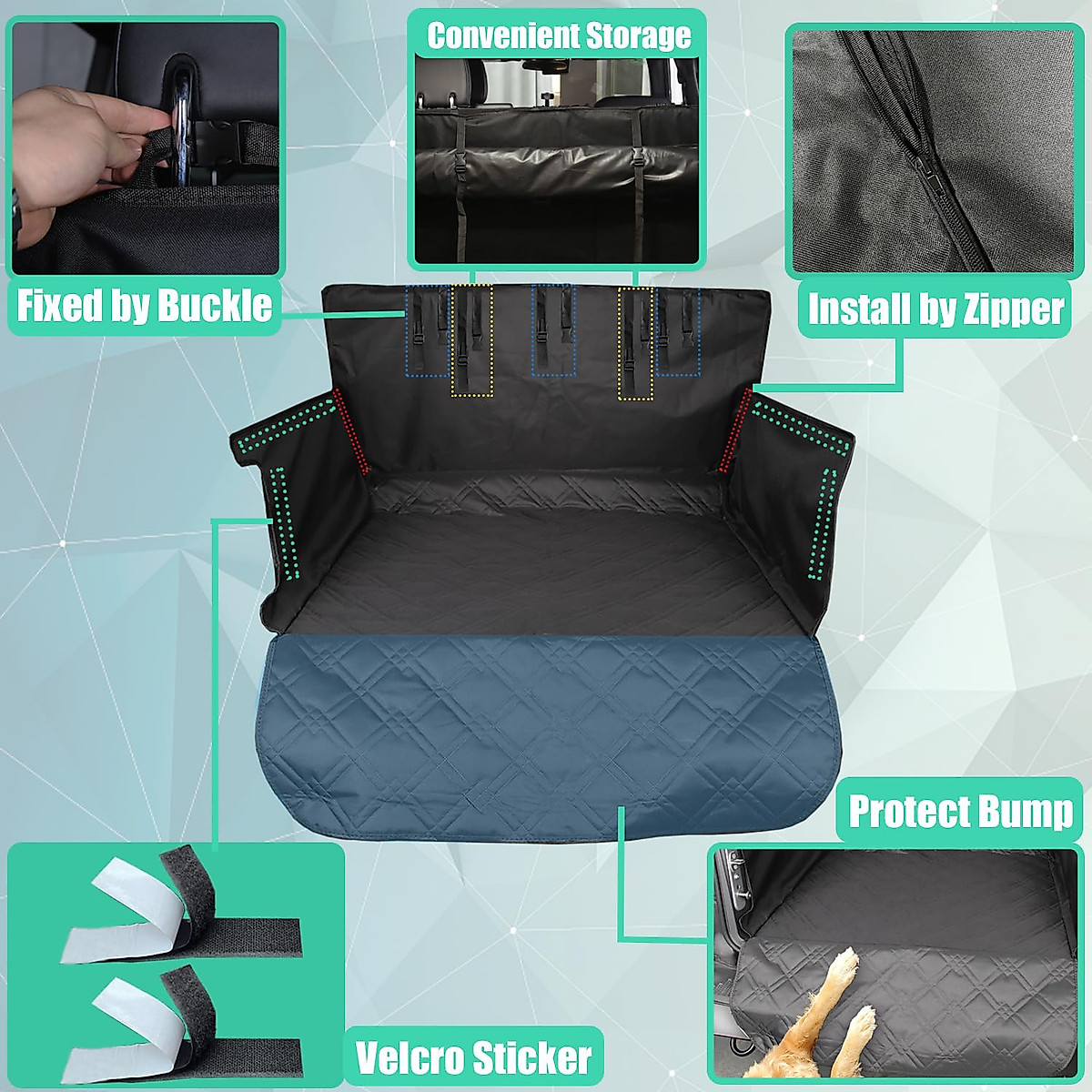 ANMOSVO for Ford Bronco Dog Cargo Liner 2024 - Waterproof Anti-Scratch & Anti-Slip Pet Trunk Cover with Side Flaps and Bumper Protector for Ford Bronco 6th Gen 4-Door Accessories 2021 2022 2023 2024