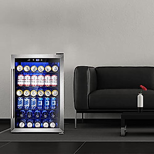 R.W.FLAME 37 Bottles Beverage Refrigerator, Mini Fridge with Stainless Steel Glass Door, Freestanding Wine Cellar, Fast Cooling Bar Fridge, Digital Temperature Control, Low Noise, 4.4cu.ft