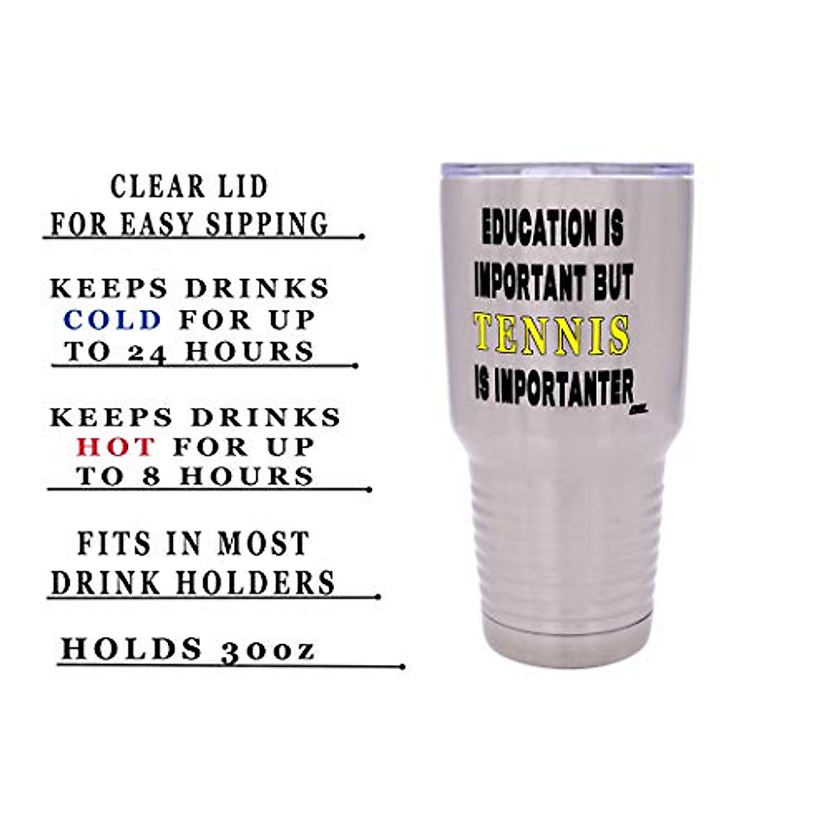 Rogue River Tactical Funny Tennis PLayer 30 Oz. Travel Tumbler Mug Cup w/Lid Education Important Gift Idea