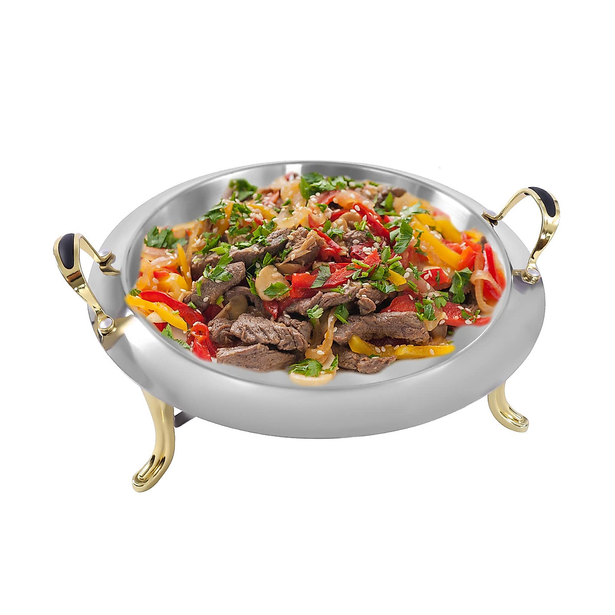 LINISHOP Chafing Dish 3L/3.17QT Round Catering Stainless Steel Chafer Chafing Dish Set Buffet Food Warmer Tray Container w/Lid and Chafing Fuel Holder for Kitchen Party Dining Buffet Camping (Gold)