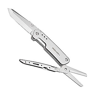Roxon S501 Folding Pocket Knife and Scissors 2 in 1 Must-have at Home EDC Multi tool with Belt Clip, Perfect for Housework, Rescue, Hunting, Survival, Fishing, Hiking, Camping