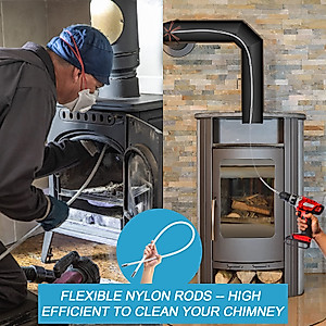 33FT Chimney Sweep Kit Reusable Fireplace Cleaning Tool Vent Cleaner Brush with Extension Flexible Nylon Rods,Chimney Sweeping Rotary Brushes Tools for Home Fireplace Flue(10Rods)