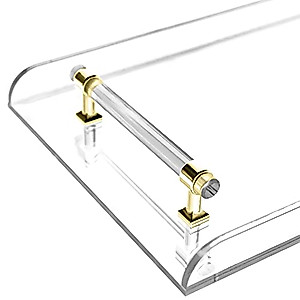 Acrylic Bathtub Caddy Tray Bathroom Organizer Shelf Table Caddy Acrylic Towel Tray Clear Bath Caddy Tray for Bathtub with Gold Handle for Bathroom