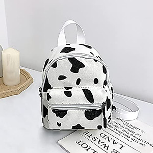 AIZHIYI Cow Print Backpack Women Canvas Schoolbag Teenage Girl Mini Bagpack (White)