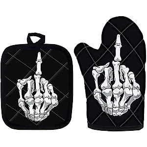 chaqlin Oven Mitts and Pot Holders Sets 2PCS, Halloween Decoration Heat Resistant Oven Gloves, Durable Long and Soft Cotton Lining Oven Mitts with Potholders