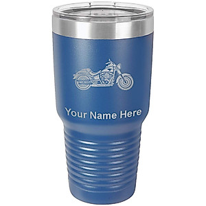 LaserGram 30oz Vacuum Insulated Tumbler Mug, Motorcycle, Personalized Engraving Included (Dark Blue)