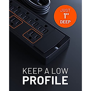 ECHOGEAR ShockBlocker 8 Outlet Surge Protector Power Strip - Slim Design Can Power & Protect Your Entire TV, Office, Or Gaming Setup - Advanced Surge Suppressor with 3420 Joules of Protection