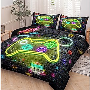 NINENINE Gamer Bedding Sets Twin Comforter Sets for Boys 5PCS,Twin Bedding Sets for Boys,Kids Comforter Sets Boys(1Comforter, 1Flat Sheet, 1Fitted Sheet, 2Pillowcases)