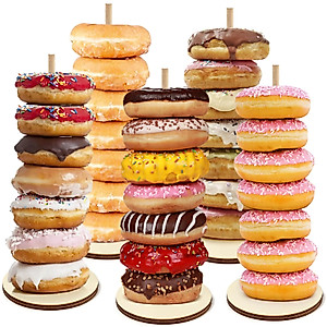 YGAOHF 5 PCS Reusable Wooden Donut Stands for Dessert Table - Detachable Doughnut Holder Bagels Display Stand Holder for Wedding Birthday Christmas Party Supplies
