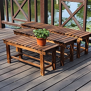 YangAera Outdoor Garden Benches Weatherproof Patio Bench Two-Person Seat Backless Bench Wood Bench with Slatted High Temperature Bench for Front Porch Backyard (Upgraded to Prevent Fading) 90cm Bench