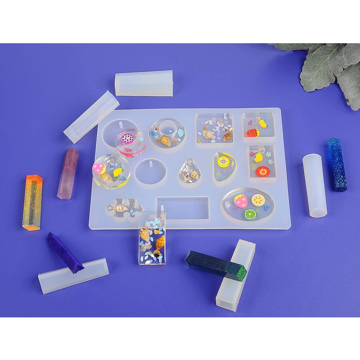 Suhome 73 Pack Resin Earring Mold Jewelry Silicone Resin Molds Making Kits Including Earring, Pendant, Bracelet, Necklace, Button Silicone Resin Casting Molds for Beginners