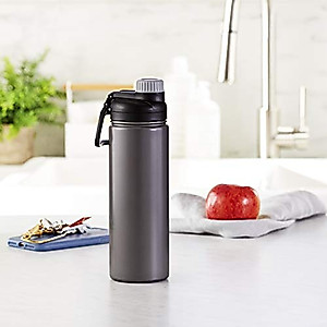 Amazon Basics Stainless Steel Insulated Water Bottle with Spout Lid – 20-Ounce, Grey