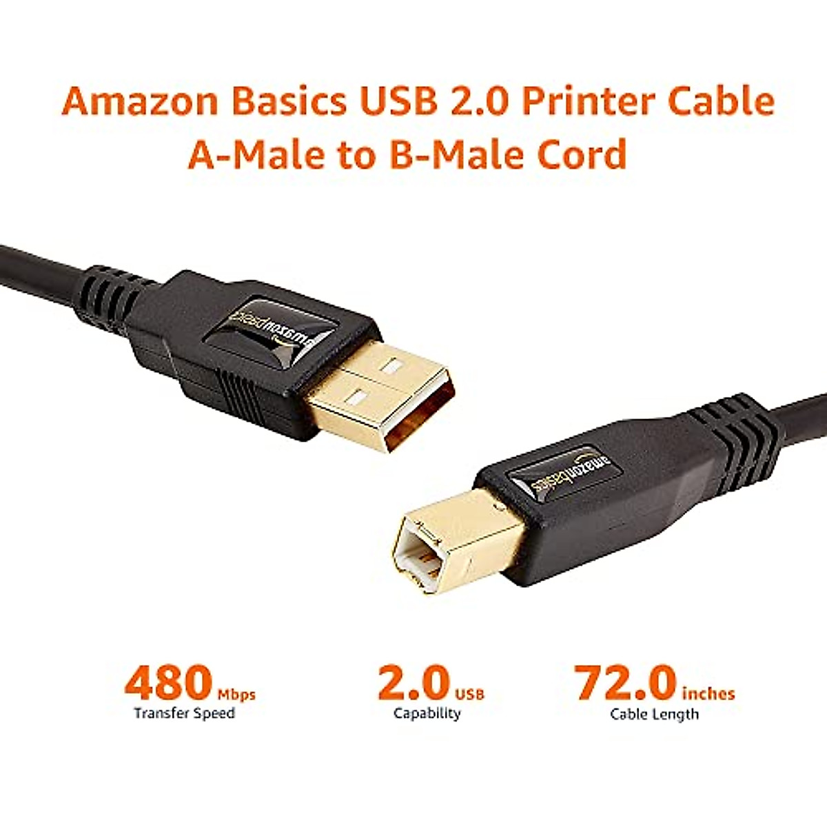 Amazon Basics USB 2.0 Printer Cable - A-Male to B-Male Cord - 6 Feet (1.8 Meters), Black