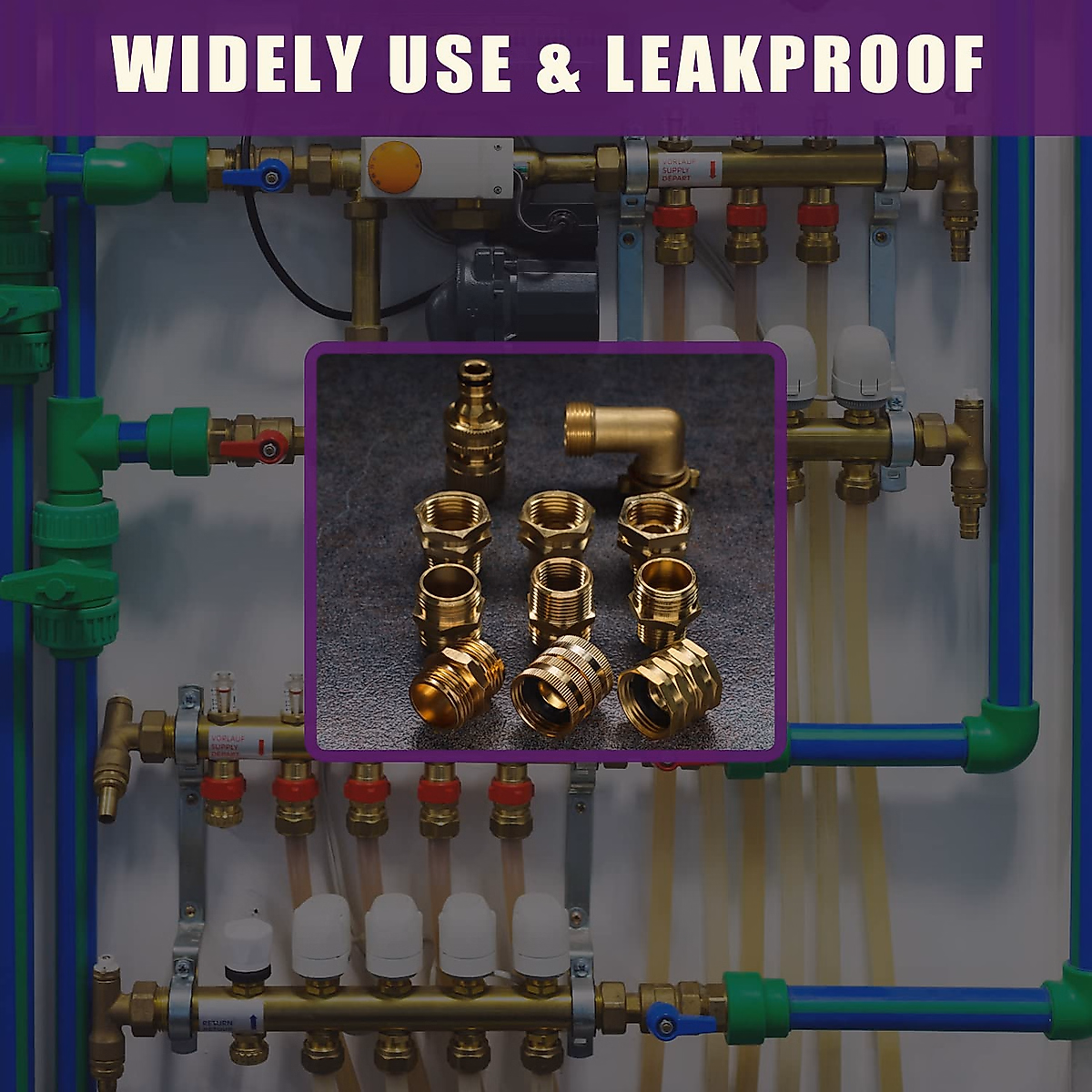 2PCS Brass Garden Hose Elbow Connector, 90-Degree Heavy Duty Fittings, 3/4 Inch GHT Male & Female Adapter