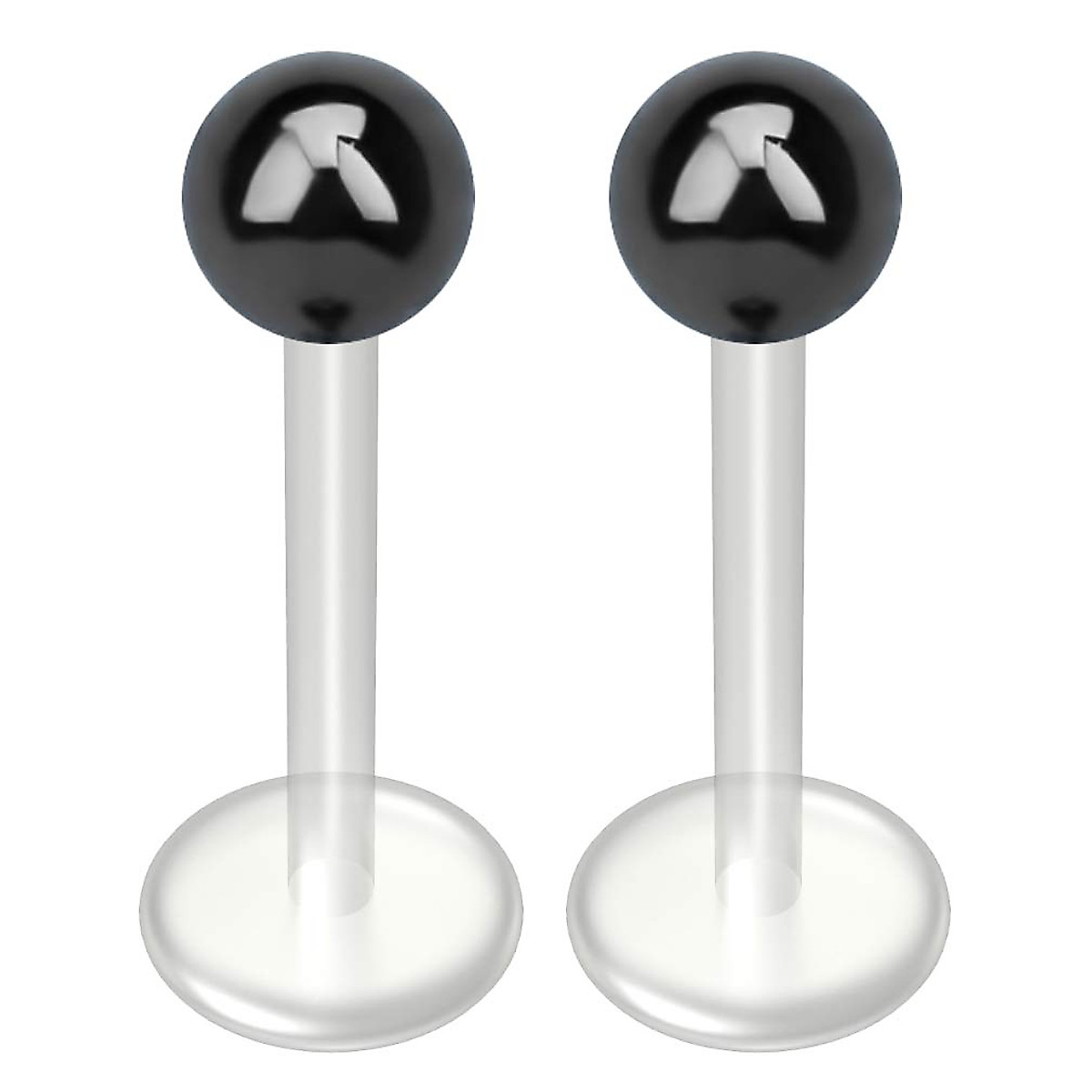 Evonix 2pc AB Black Labret 16g Studs Flexible Bioplast Clear Plastic Bioflex Monroe Piercing Jewelry 10mm