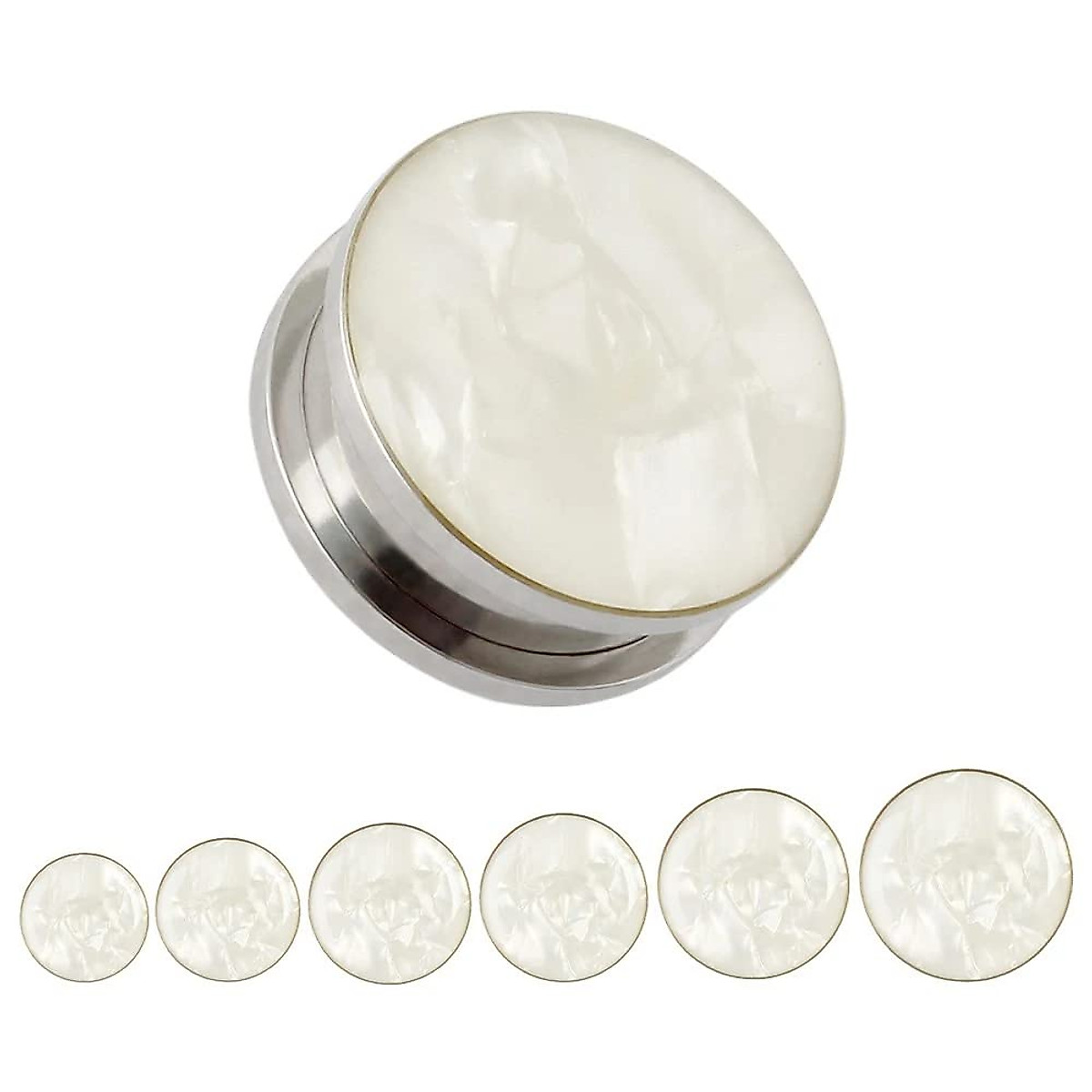 KUBOOZ White Sea Shell Opal Stainless Steel Screw Ear Piercings Body Jewelry Plugs Tunnels Gauges 2g (6mm) to 1 inch