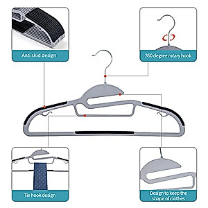 HWAJAN Coat Hanger 50Pack,Space Saving Hangers 16.53inch Plastic Hangers Rubber Strip Non-Slip Clothes Hangers Pants Hangers for Dorms,Apartments,Suit for Pants,Jackets,Sweaters,Shirts,Black
