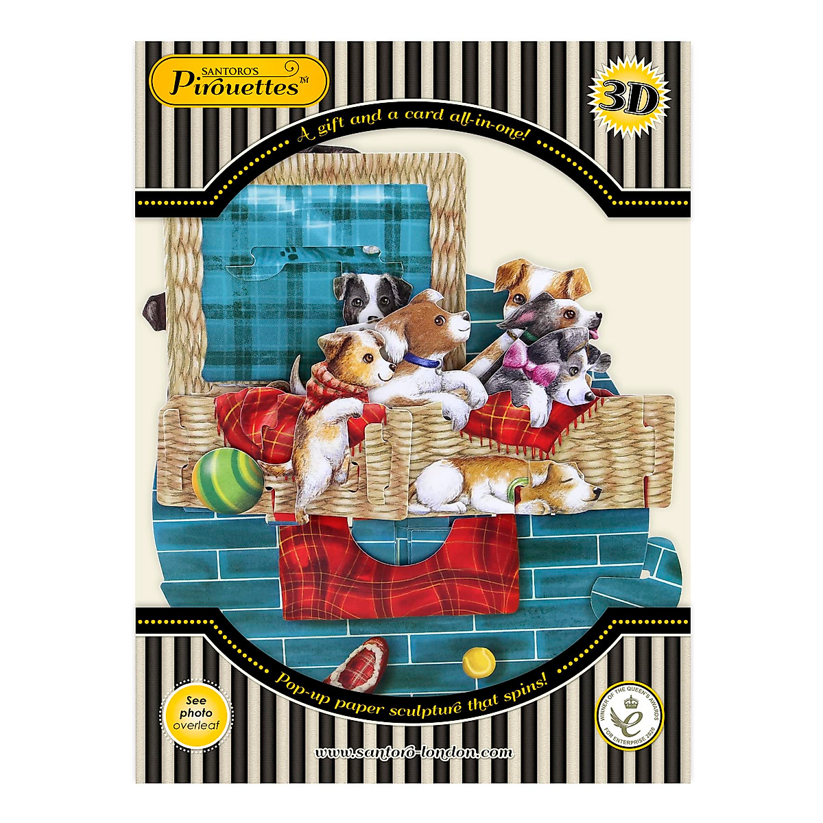 Santoro Pirouette, 3D Pop Up Greeting Card - Puppies In A Basket - Dog And Puppy Birthday Card For Her, Him, Kids, Daughter, Son