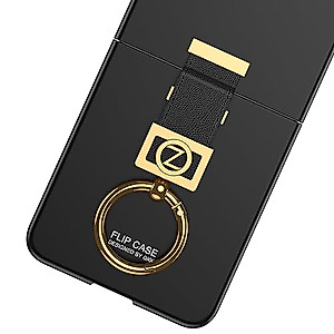 phone protective flip case Slim Case Compatible with Samsung Galaxy Z Flip 4 Case with Outer Screen Protector Case,Thin Hard PC Case Fashion Protective Case with Built-in Metal Ring Protective Holster