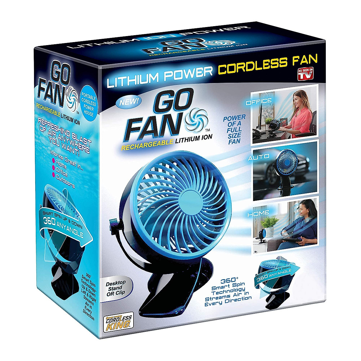 Spark Innovators Go Fan - Rechargeable Lithium Ion Fan - (2) Pack - As Seen on TV