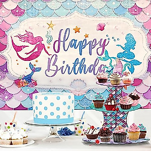 Ayearparty 3 Tier Cupcake Stand Mermaid Theme Table Decorations Cardboard Mini Cake Stand Holder Dessert Tower Round Serving Tray Under The Sea Baby Shower Birthday Party Supplies