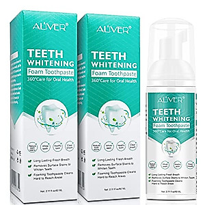 Foam Toothpaste 2PCS,Stain Removal Toothpaste for Sensitive Teeth,Teeth foaming Whitening,Baking Soda Spearmint Whitening Mousse Mouth Wash Water for Travel Friendly