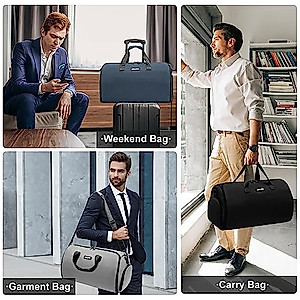 Convertible Garment Duffel Bag with Shoe Compartment,ZALUPRI Carry on Garment Bag for Men Women 2 in 1 Hanging Suitcase Suit Weekend Travel Bag, Black