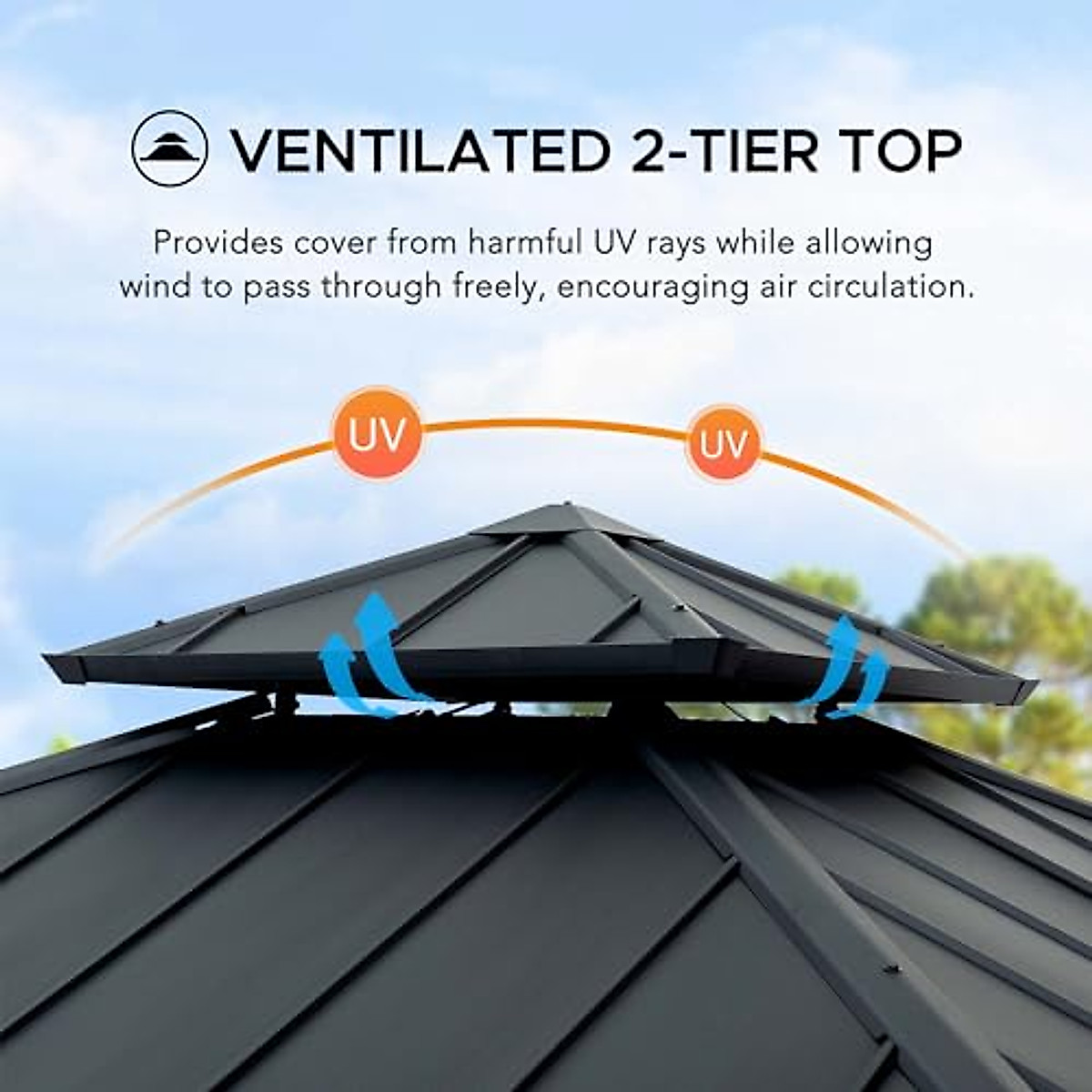 Sunjoy 10 ft. x 10 ft. Hardtop Gazebo, Outdoor Aluminum Frame, 2-Tier Steel Hardtop Backyard Gazebo with Netting, Curtain and Ceiling Hook by SummerCove