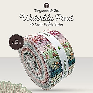 Tinyspool & Co. Jelly Roll Fabric Strips for Quilting, Crafting, and Sewing, 40 Strip Assorted Bundle, Soft Cotton for Blanket, Rug, Upholstery, Home Decor, and Purse Making, Waterlily Pond