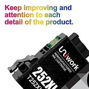 Uniwork Remanufactured Ink Cartridge Replacement for Epson 252XL 252 XL T252XL use for Workforce WF-3640 WF-3620 WF-7110 WF-7710 WF-7720 WF-7620 Printer Tray (4 Black)