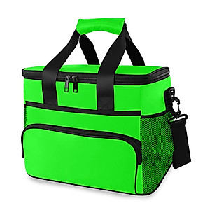 Kigai Insulated Cooler Lunch Bag,Plain Neon Green Solid Color Reusable Leakproof Lunch Box Cooler Bag for Women and Men Work Picnic Beach,with Detachable Shoulder Strap…