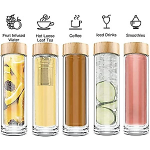 Crofton Double Wall Glass Infuser Bottle 17.5 fl. oz., Infuser Bottle, Travel Bottle