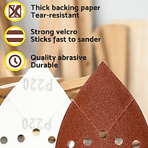 Black and Decker Mouse Sander Pads 220 Grit 50 Pack, Mouse Sander Sandpaper, Detail Palm Sand Paper Set, 12 Hole Hook and Loop Sanding Pads by S&F STEAD & FAST