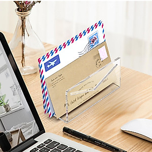 FUCDTEFC Acrylic Mail Holder, Clear Acrylic File Letter Organizer, Vertical Envelope Mail Holder for Desk, Lightweight Countertop Bill Holding Sorter Letter Invoice Stand for Home Office School