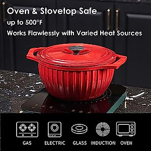 Yanzao Enameled Cast Iron Dutch Oven Pot with Lid and Handle, 4.75 Quart, Ceramic Interior, Nonstick, Large Cast Iron Pot, Cooking Pot, Dutch Oven for Sourdough Bread Baking, Rice, Cooking Spanish, 500 Degrees, Dishwasher Safe, Cookware, Kitchen Pot (Ench