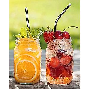 ( 2 PACK ) - Mason Jar Mugs with Handle, Stainless Steel Straw, & metal Lids 16 oz. (480ml) | Mason Jar Drinking Glasses | Reusable Boba Bubble Tea & Smoothie Cups | Tumbler for Bubble Tea, smoothie
