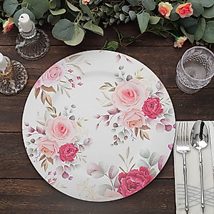 Efavormart 6 Pack | 13" Rose Flower Design Plastic Serving Plates, Disposable Spring Floral Print Charger Trays