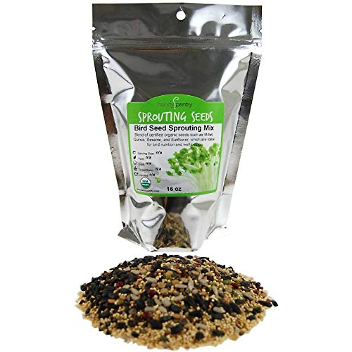 Handy Pantry Organic Birdseed - 1 Lb - Sprouting Bird Seed Mix for Small, Medium & Large Birds- Feed for Songbirds, Parakeets, Parrots, etc