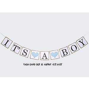 luckylibra Baby Shower Decorations For Boy, B-O-Y Transparent Balloon Boxes & Latex Balloons & It is a Boy Banners & Elephant Garland & Paper Lantern & Paper Flower Pom Poms （Grey Blue White ）